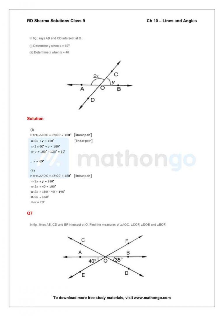 RD Sharma Class 9 Solutions Chapter 10 – Lines and Angles – MathonGo