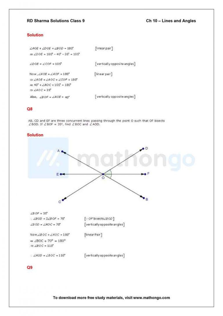 RD Sharma Class 9 Solutions Chapter 10 – Lines and Angles – MathonGo