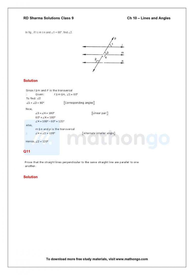 RD Sharma Class 9 Solutions Chapter 10 – Lines and Angles – MathonGo