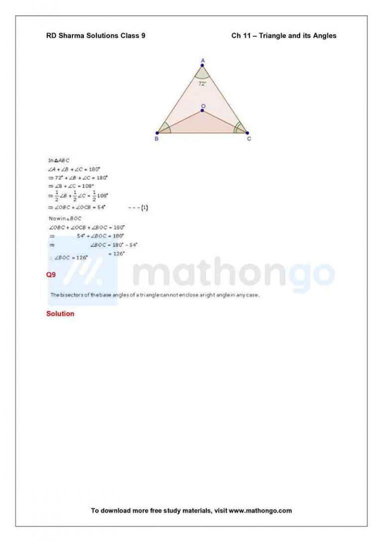 RD Sharma Class 9 Solutions Chapter 11 – Triangle and its Angles – MathonGo