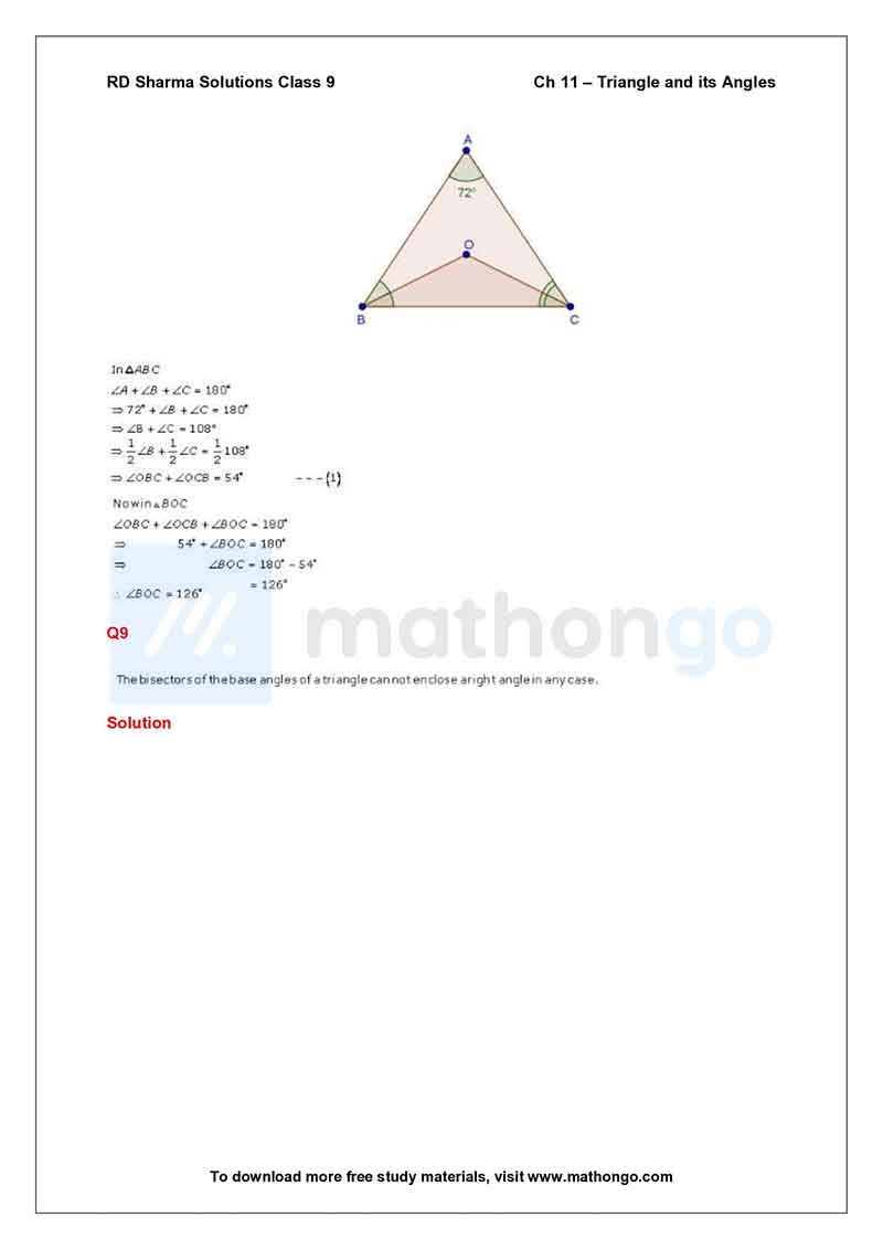 RD Sharma Class 9 Solutions Chapter 11 – Triangle and its Angles – MathonGo