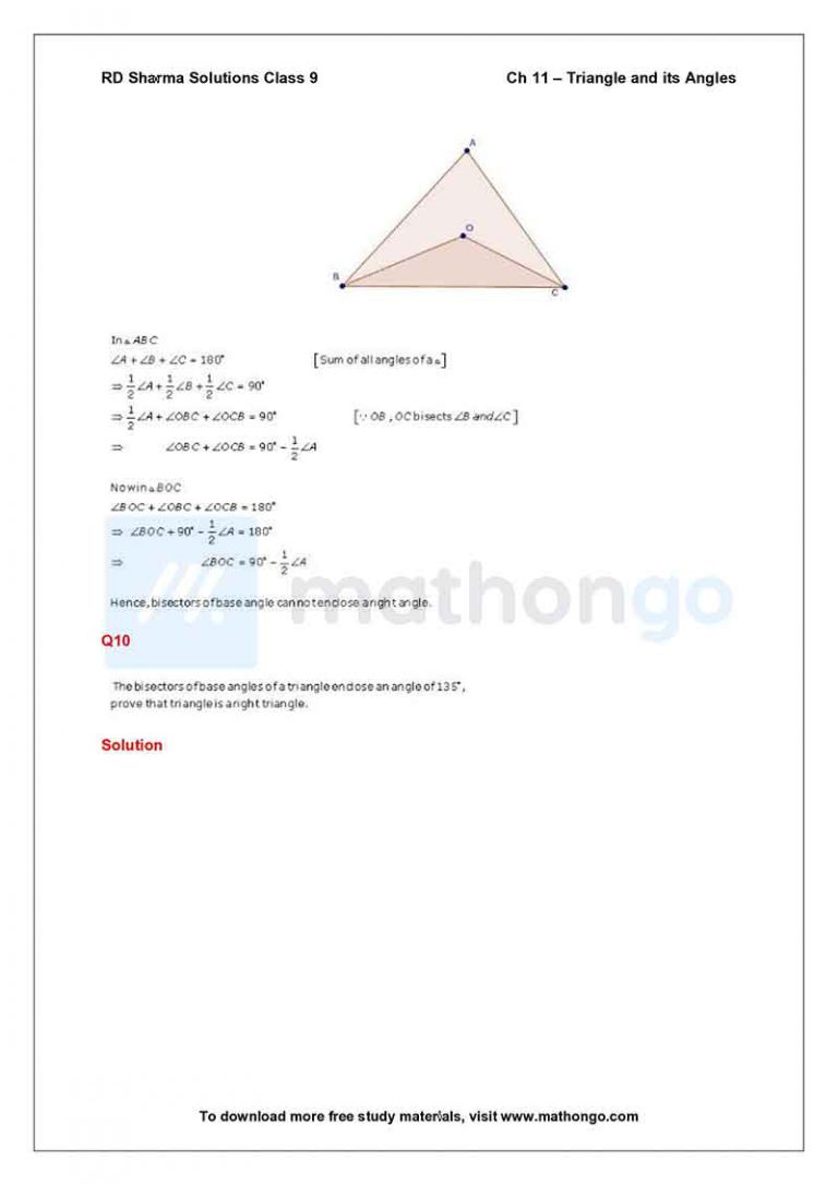 RD Sharma Class 9 Solutions Chapter 11 – Triangle and its Angles – MathonGo
