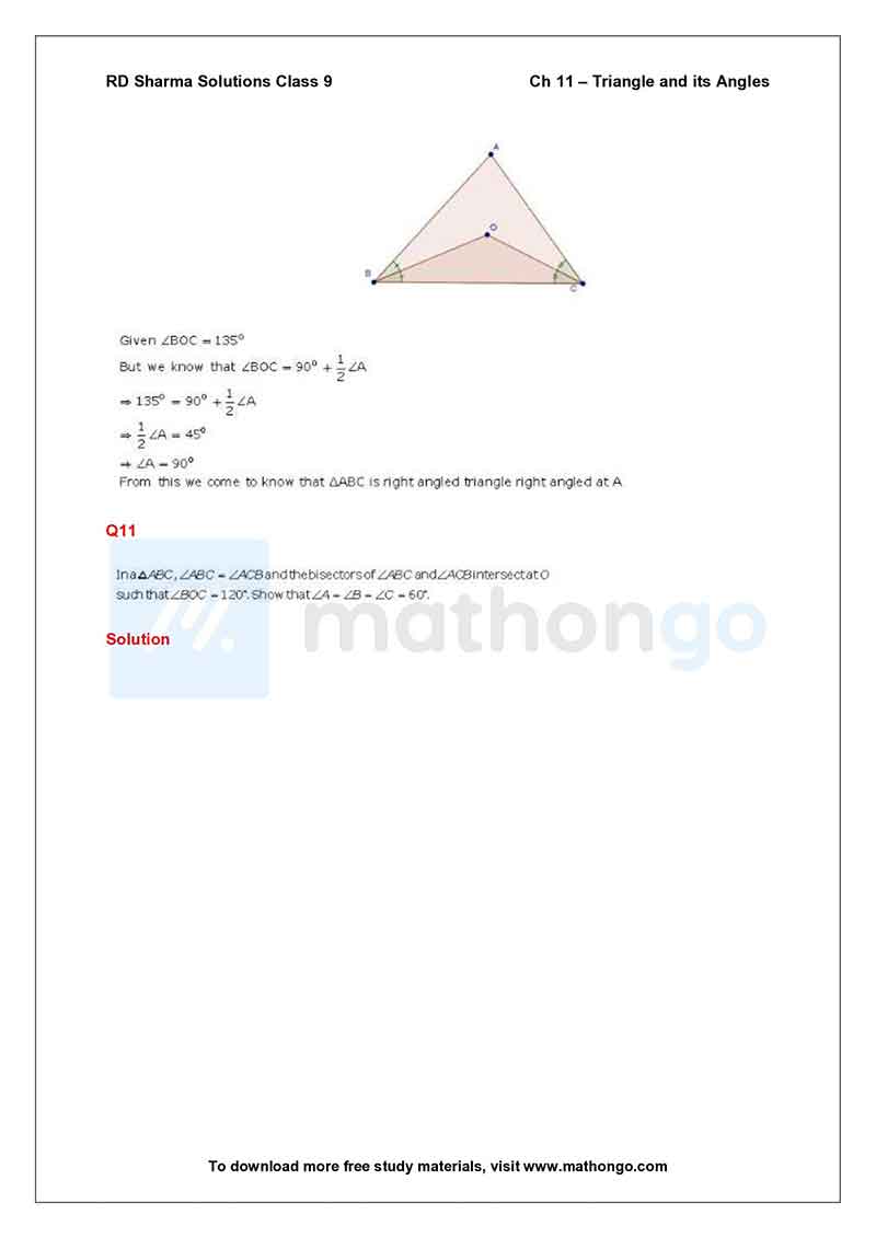 RD Sharma Class 9 Solutions Chapter 11 – Triangle and its Angles – MathonGo