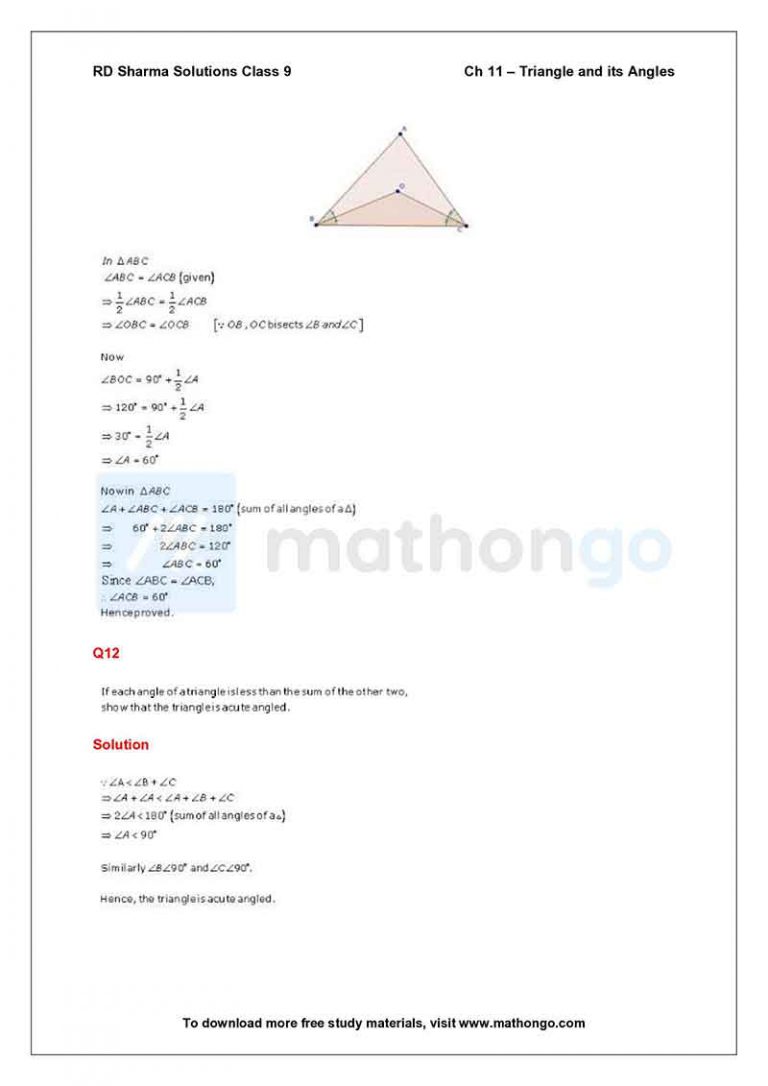 RD Sharma Class 9 Solutions Chapter 11 – Triangle and its Angles – MathonGo
