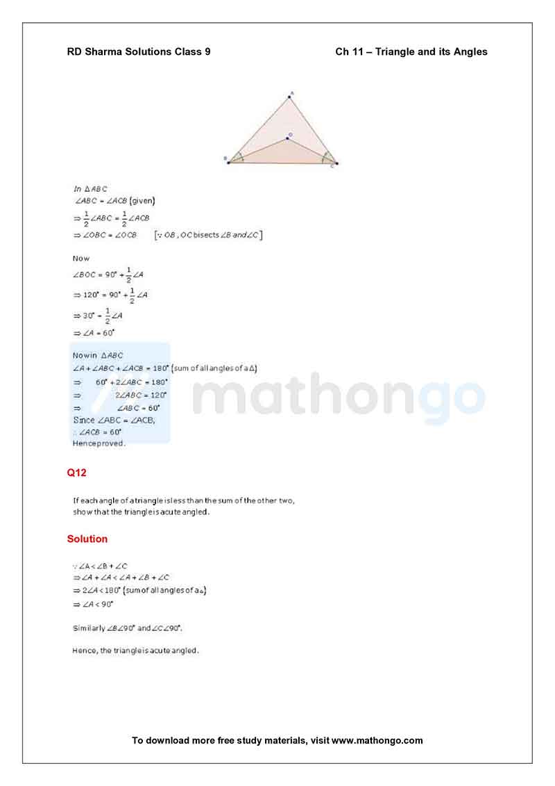 RD Sharma Class 9 Solutions Chapter 11 – Triangle and its Angles – MathonGo