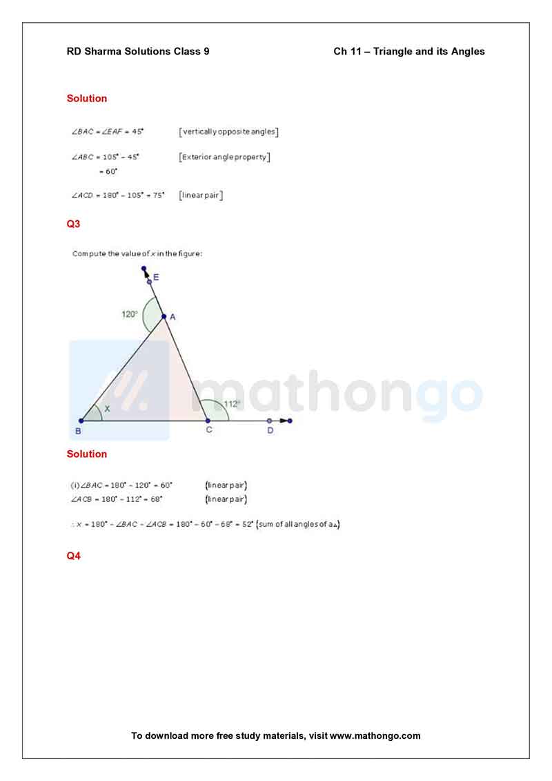 RD Sharma Class 9 Solutions Chapter 11 – Triangle and its Angles – MathonGo