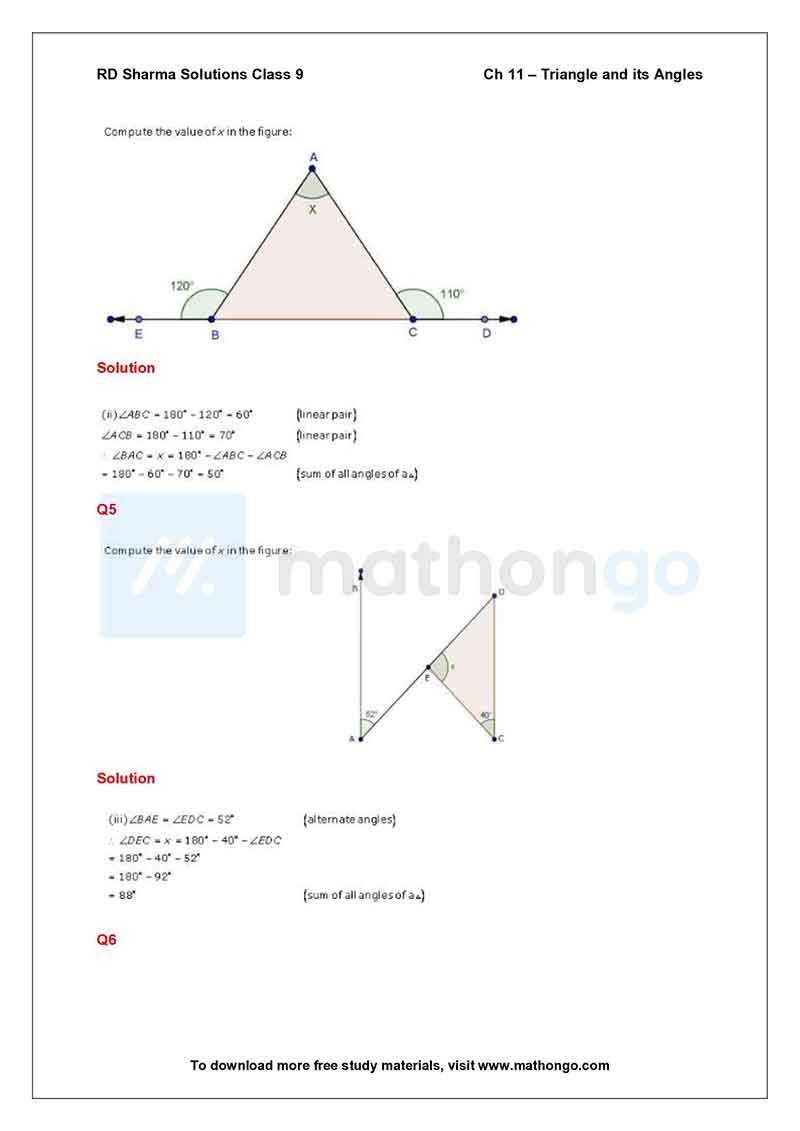 RD Sharma Class 9 Solutions Chapter 11 – Triangle and its Angles – MathonGo