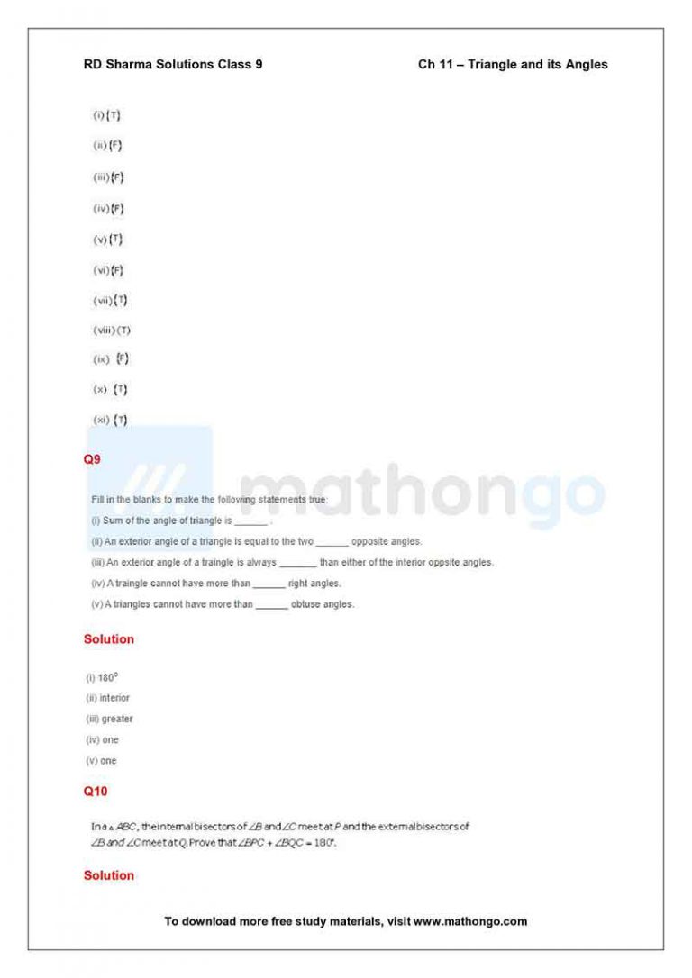 RD Sharma Class 9 Solutions Chapter 11 – Triangle and its Angles – MathonGo