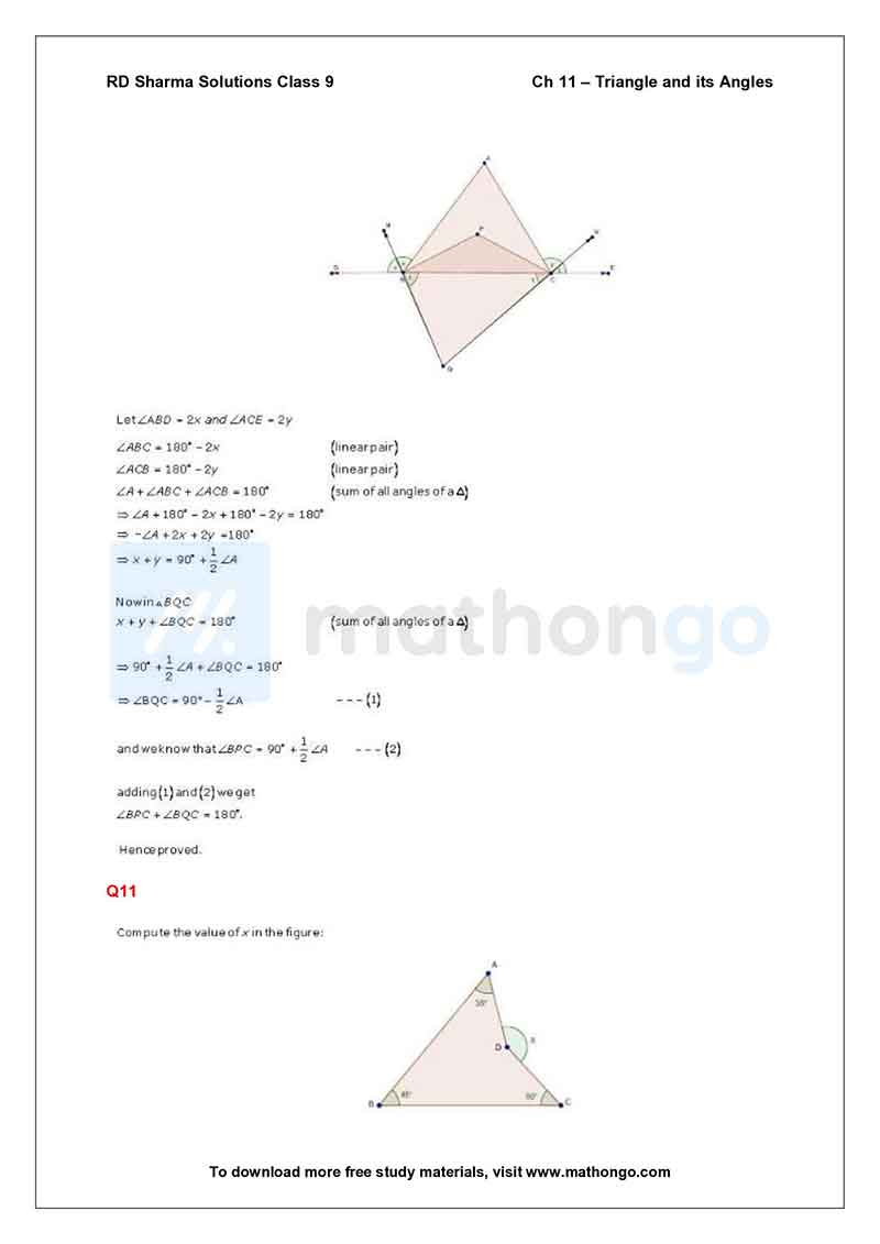 RD Sharma Class 9 Solutions Chapter 11 – Triangle and its Angles – MathonGo