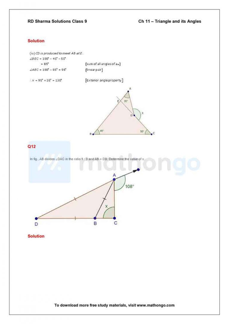 RD Sharma Class 9 Solutions Chapter 11 – Triangle and its Angles – MathonGo