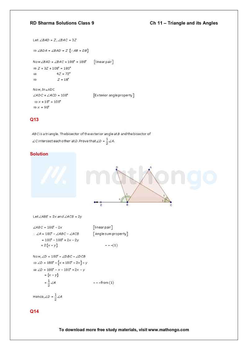 RD Sharma Class 9 Solutions Chapter 11 – Triangle and its Angles – MathonGo