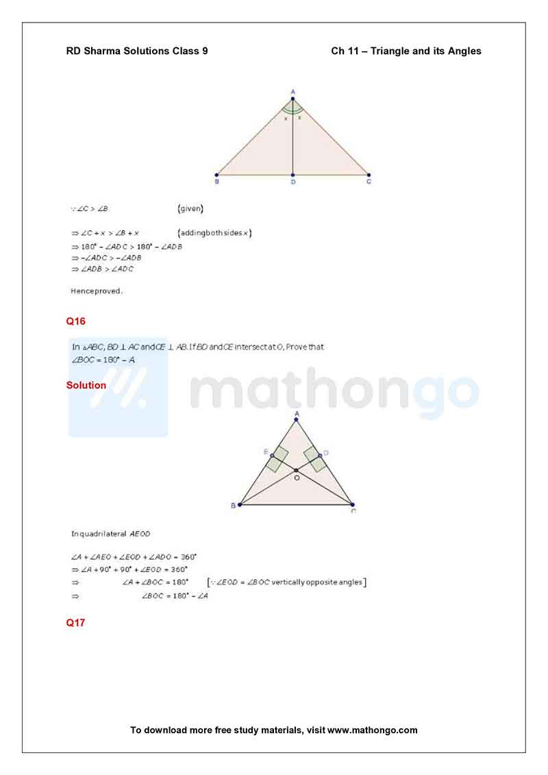 RD Sharma Class 9 Solutions Chapter 11 – Triangle and its Angles – MathonGo