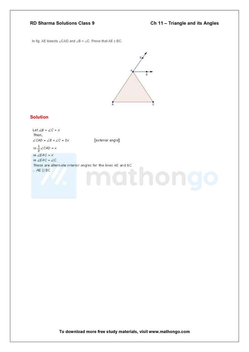 RD Sharma Class 9 Solutions Chapter 11 – Triangle and its Angles – MathonGo