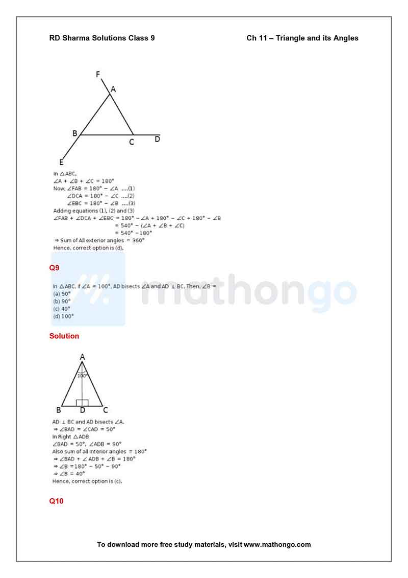 RD Sharma Class 9 Solutions Chapter 11 – Triangle and its Angles – MathonGo