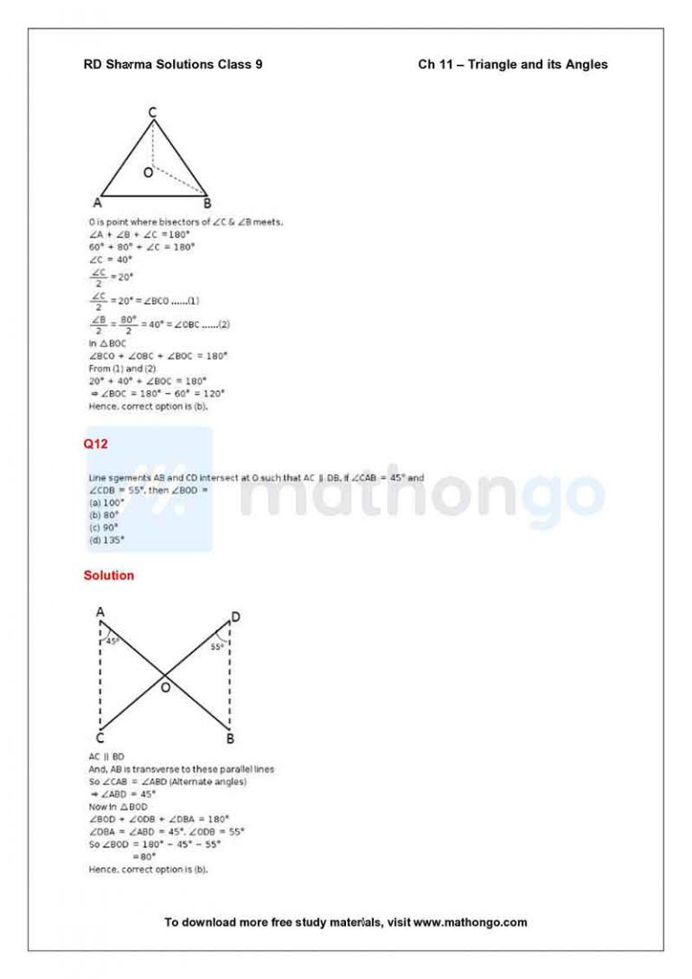 RD Sharma Class 9 Solutions Chapter 11 – Triangle and its Angles – MathonGo
