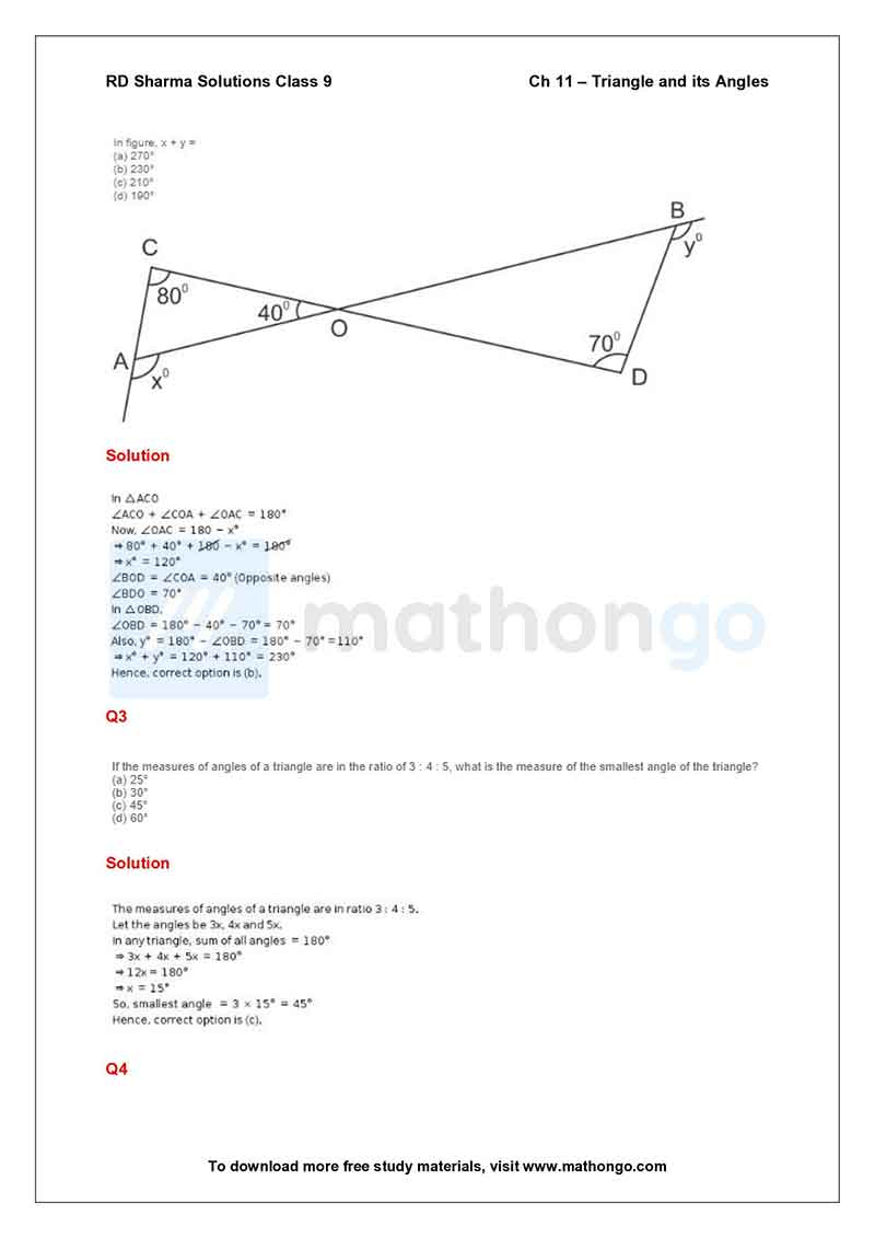 RD Sharma Class 9 Solutions Chapter 11 – Triangle and its Angles – MathonGo