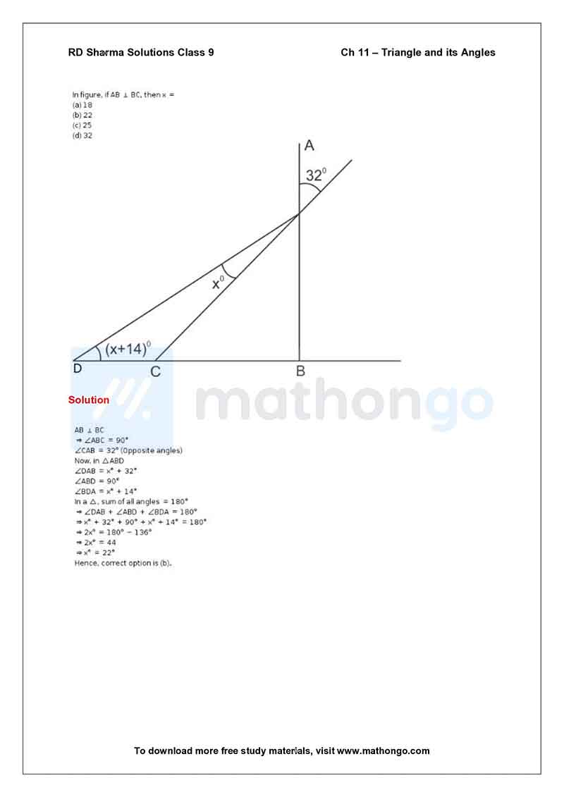 RD Sharma Class 9 Solutions Chapter 11 – Triangle and its Angles – MathonGo