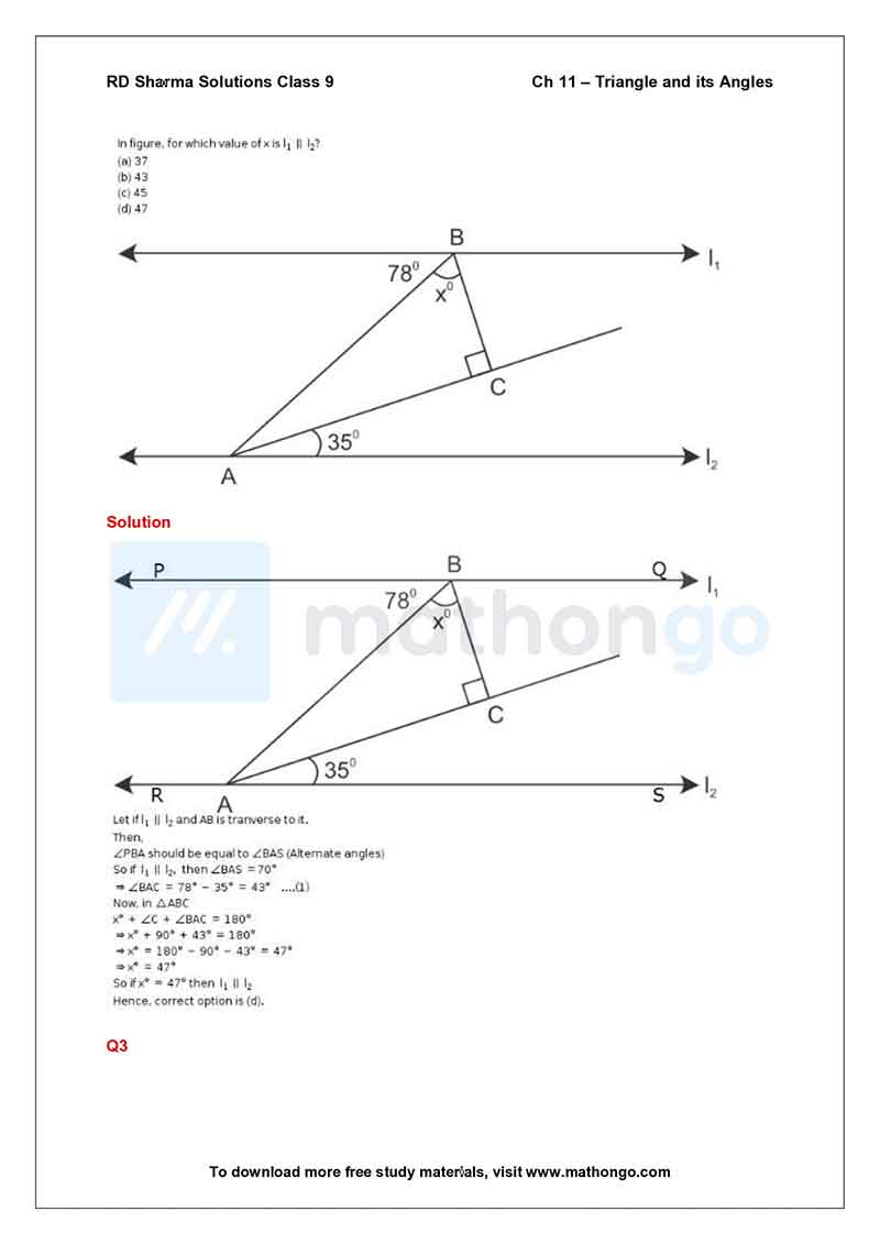 RD Sharma Class 9 Solutions Chapter 11 – Triangle and its Angles – MathonGo