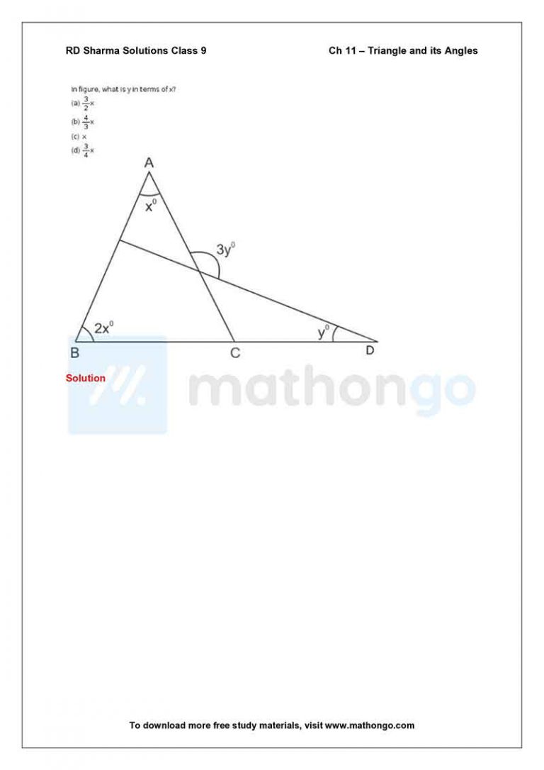 RD Sharma Class 9 Solutions Chapter 11 – Triangle and its Angles – MathonGo