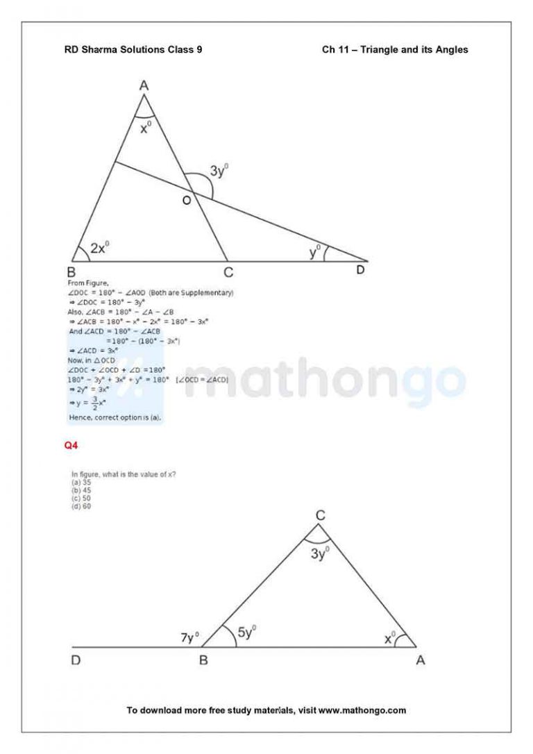 RD Sharma Class 9 Solutions Chapter 11 – Triangle and its Angles – MathonGo