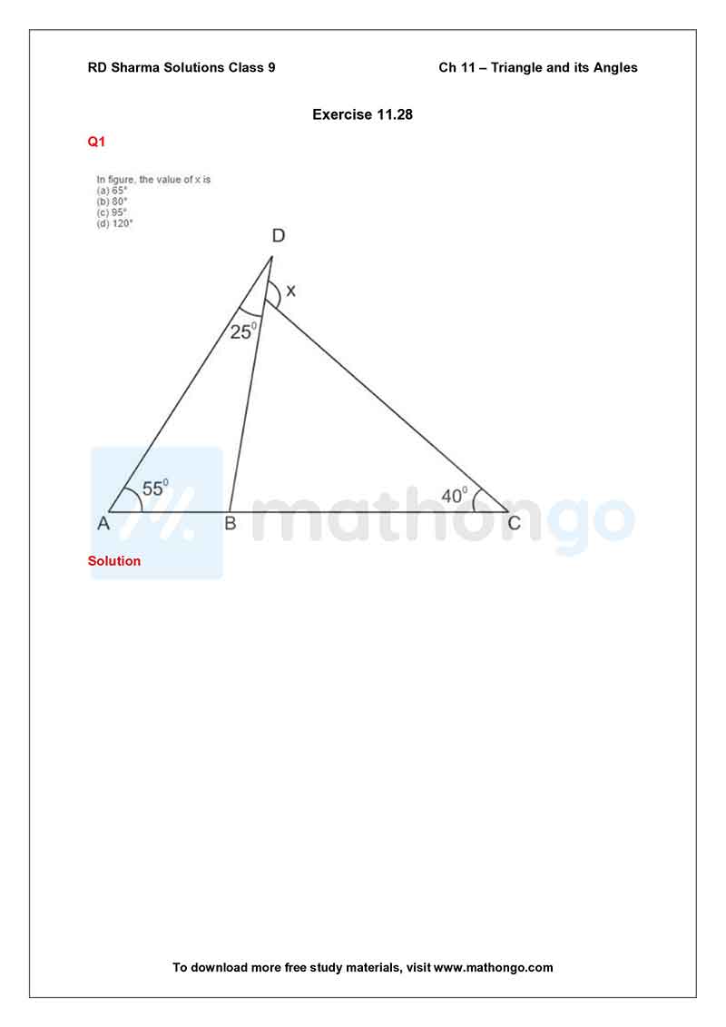 RD Sharma Class 9 Solutions Chapter 11 – Triangle and its Angles – MathonGo