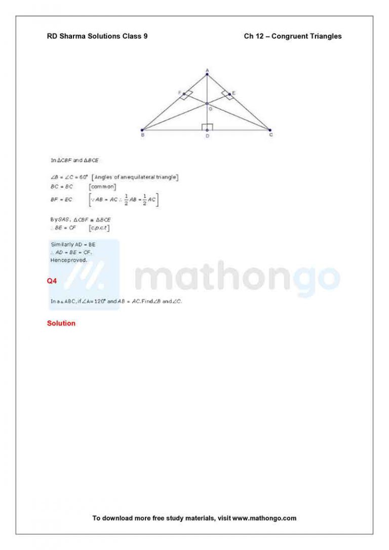 RD Sharma Class 9 Solutions Chapter 12 – Congruent Triangles – MathonGo