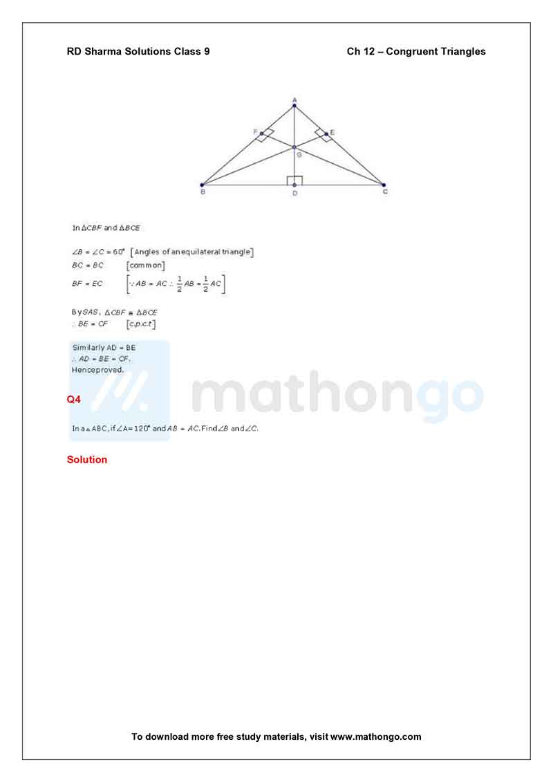 RD Sharma Class 9 Solutions Chapter 12 – Congruent Triangles – MathonGo