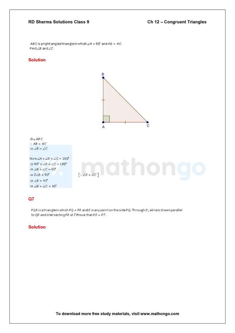 RD Sharma Class 9 Solutions Chapter 12 – Congruent Triangles – MathonGo