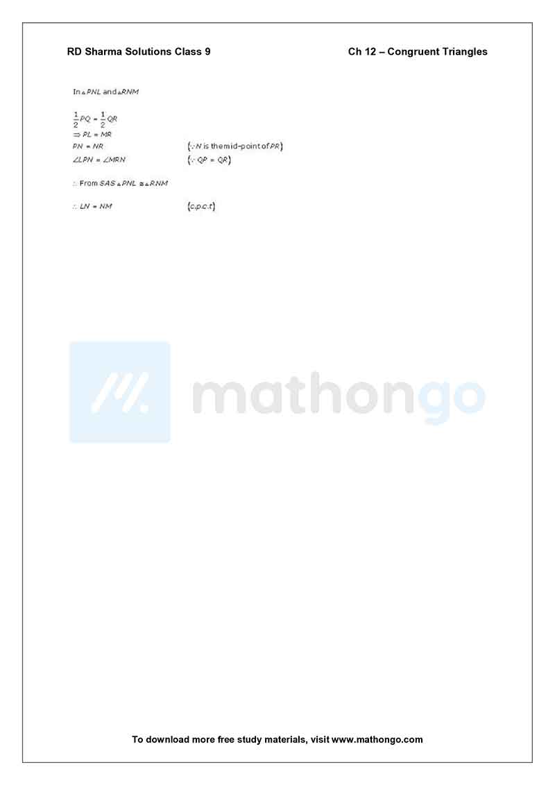 RD Sharma Class 9 Solutions Chapter 12 – Congruent Triangles – MathonGo