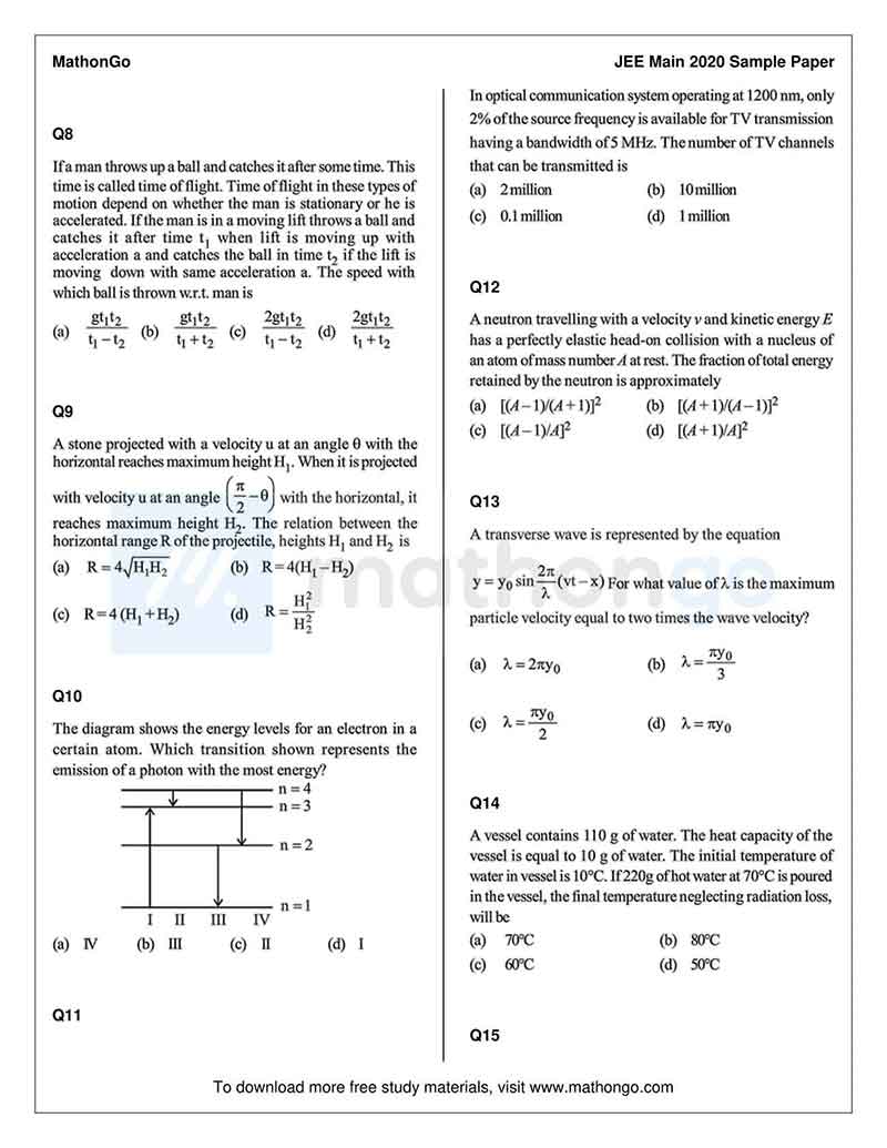 JEE Main 2020 Sample Mock Paper-1 – MathonGo