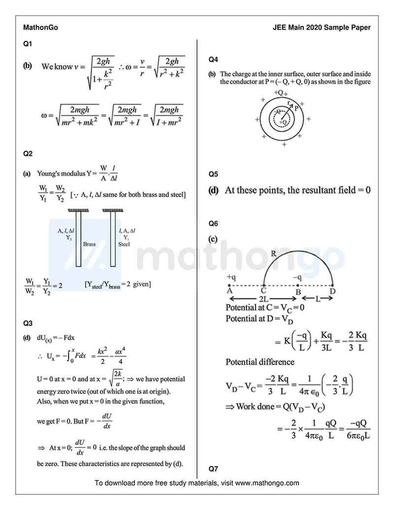 JEE Main 2020 Sample Mock Paper-1 – MathonGo