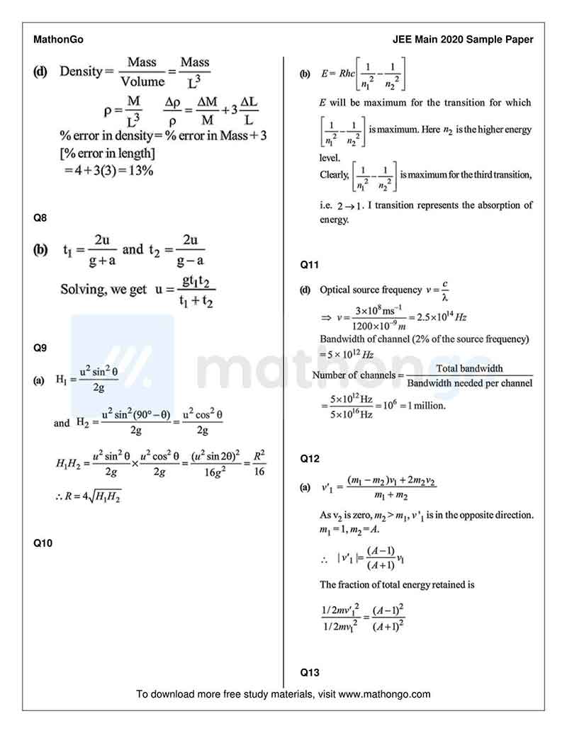 JEE Main 2020 Sample Mock Paper-1 – MathonGo