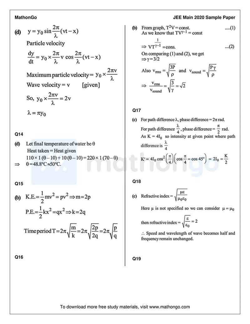 JEE Main 2020 Sample Mock Paper-1 – MathonGo