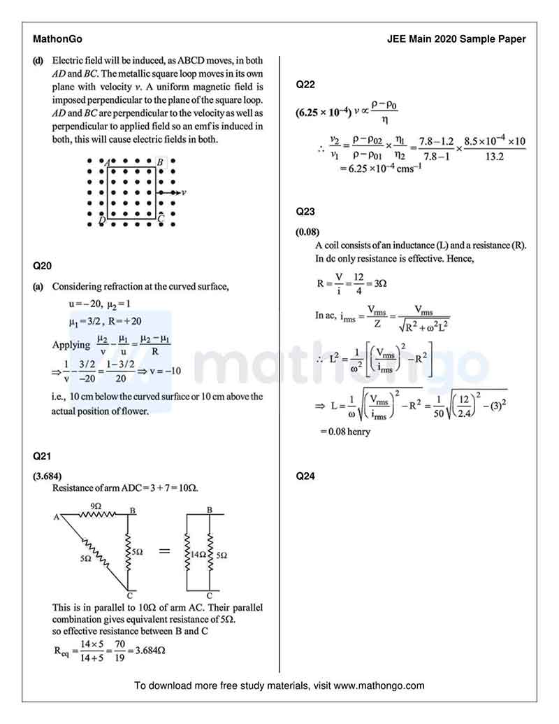 JEE Main 2020 Sample Mock Paper-1 – MathonGo
