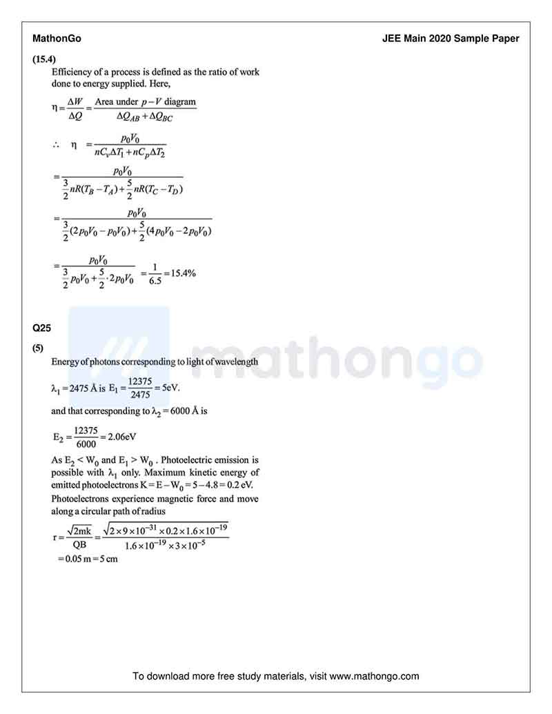 JEE Main 2020 Sample Mock Paper-1 – MathonGo