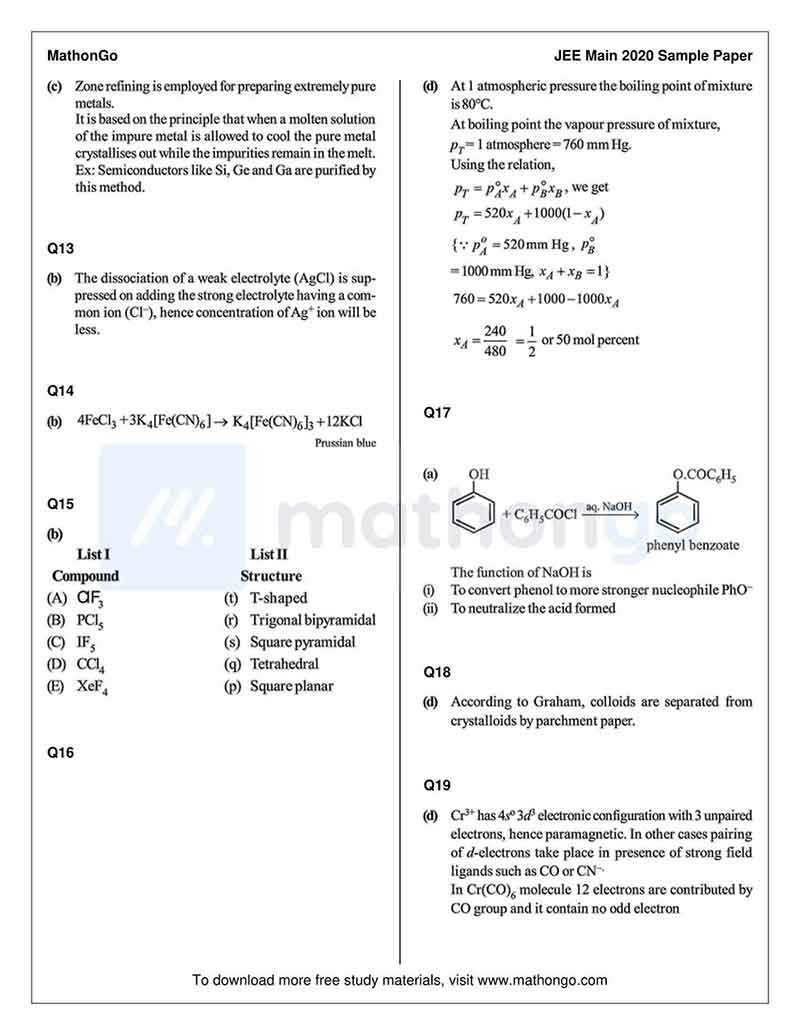 JEE Main 2020 Sample Mock Paper-1 – MathonGo