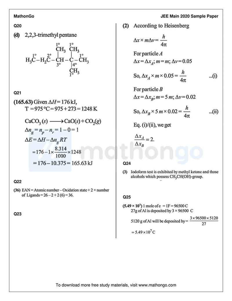 JEE Main 2020 Sample Mock Paper-1 – MathonGo