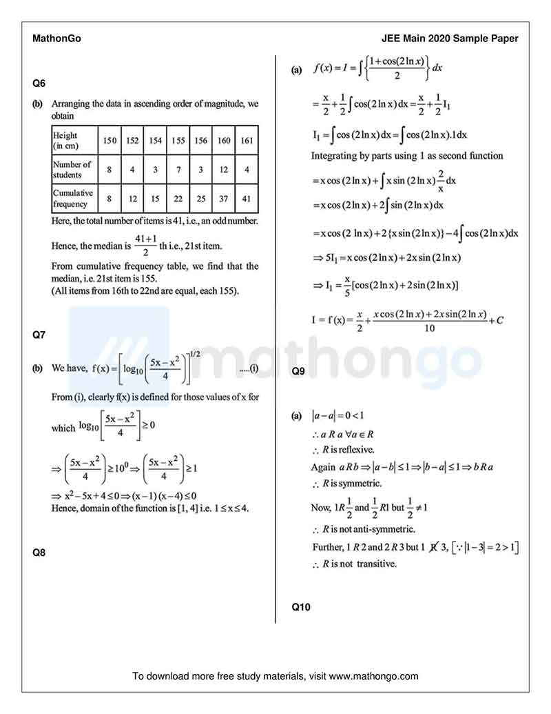 JEE Main 2020 Sample Mock Paper-1 – MathonGo