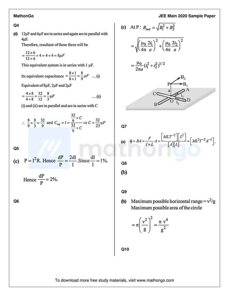 JEE Main 2020 Sample Mock Paper-2 – MathonGo