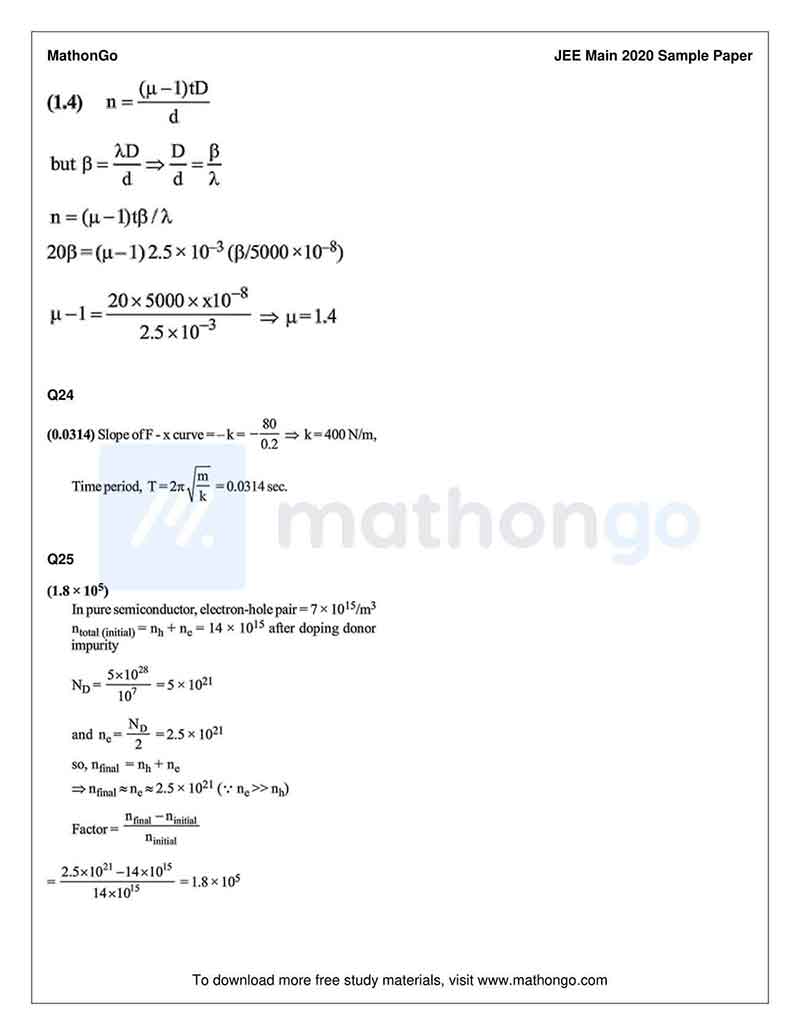 JEE Main 2020 Sample Mock Paper-2 – MathonGo