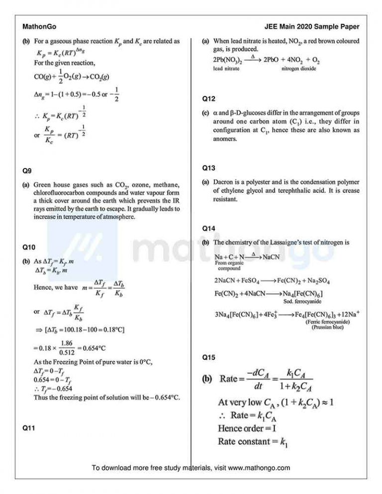 JEE Main 2020 Sample Mock Paper-2 – MathonGo