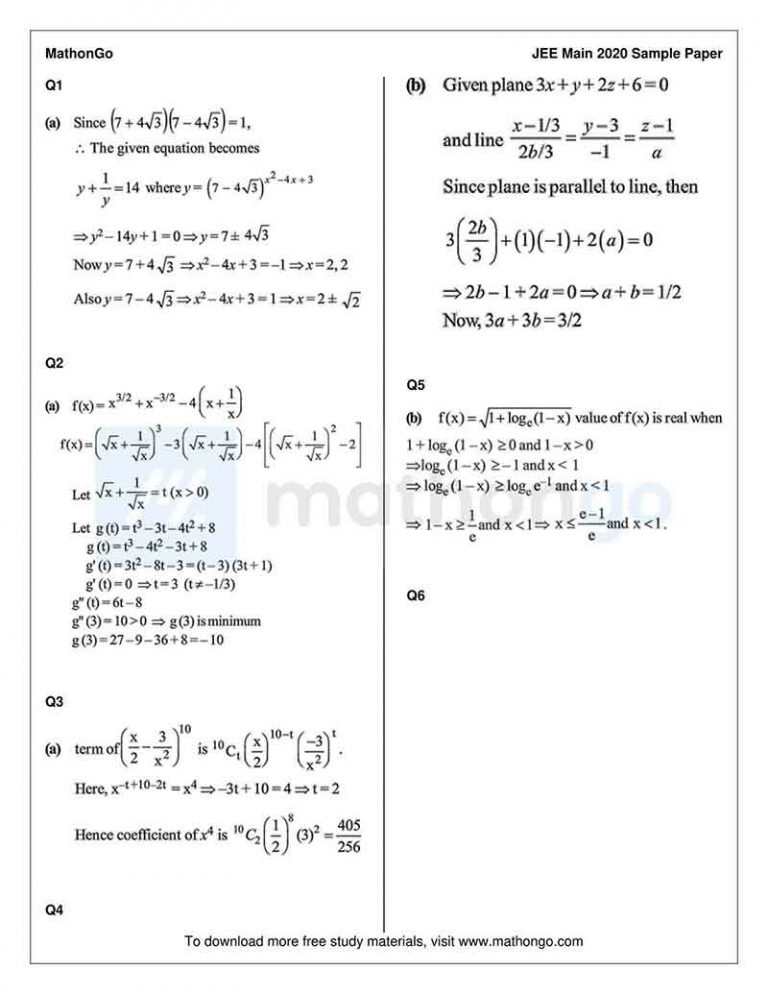 JEE Main 2020 Sample Mock Paper-2 – MathonGo