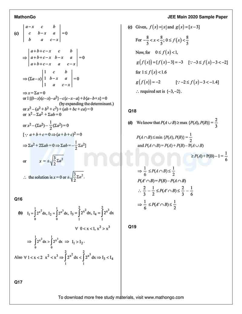 JEE Main 2020 Sample Mock Paper-2 – MathonGo