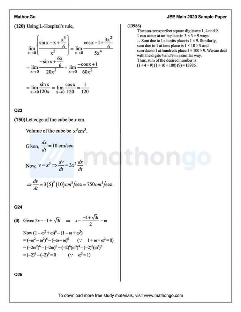 JEE Main 2020 Sample Mock Paper-2 – MathonGo