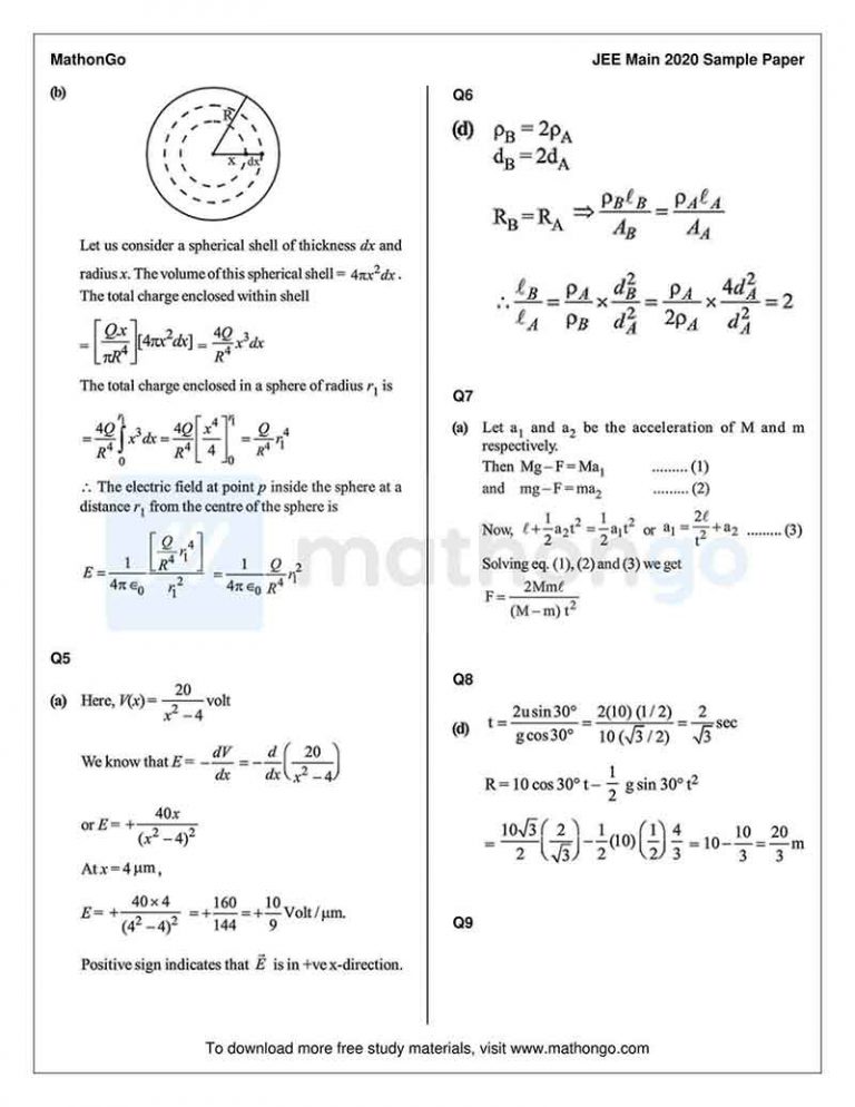 JEE Main 2020 Sample Mock Paper-3 – MathonGo