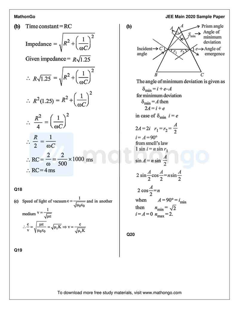 JEE Main 2020 Sample Mock Paper-3 – MathonGo