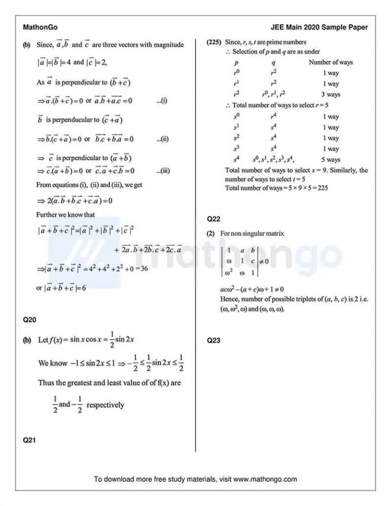 JEE Main 2020 Sample Mock Paper-3 – MathonGo