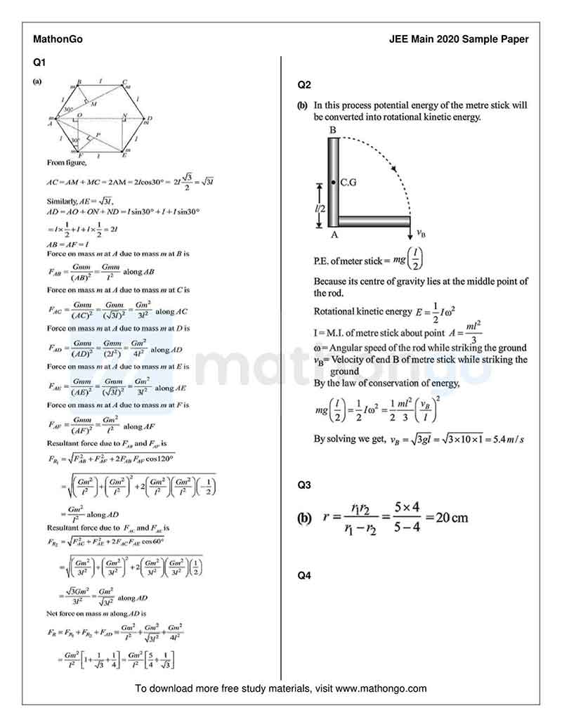 JEE Main 2020 Sample Mock Paper-4 – MathonGo