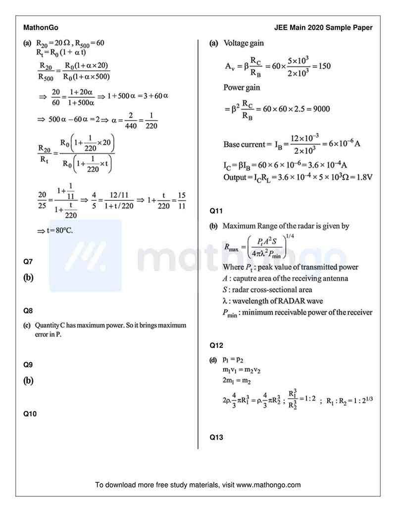 JEE Main 2020 Sample Mock Paper-4 – MathonGo