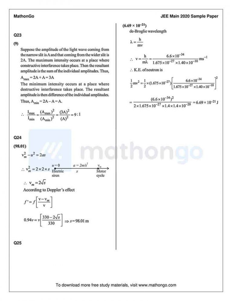 JEE Main 2020 Sample Mock Paper-4 – MathonGo